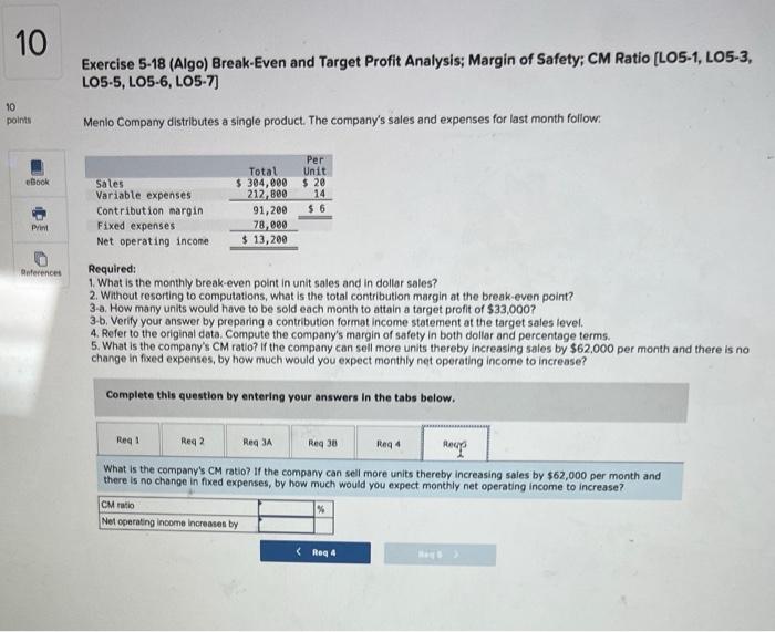 Solved Exercise 5-18 (Algo) Break-Even and Target Profit | Chegg.com