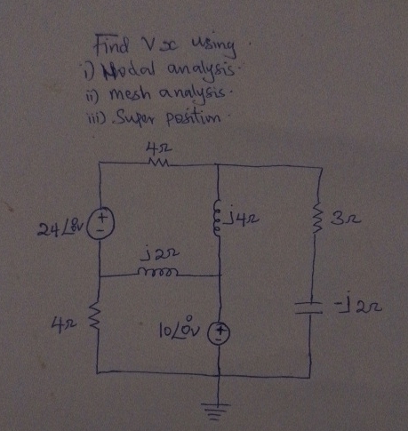 Find vx ﻿usingi) ﻿Nodal analysis.ii) ﻿mesh a | Chegg.com