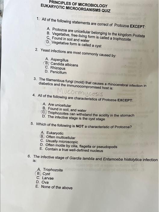 Solved 7. Which is mismatched? A. Giardia - transmitted by | Chegg.com