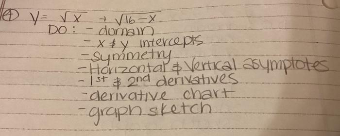 Solved (4) y=x+16−x Do: - domain - x =y intercepts - | Chegg.com
