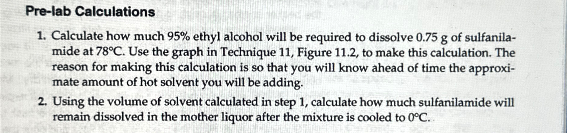 Pre-lab CalculationsCalculate how much 95% ﻿ethyl | Chegg.com