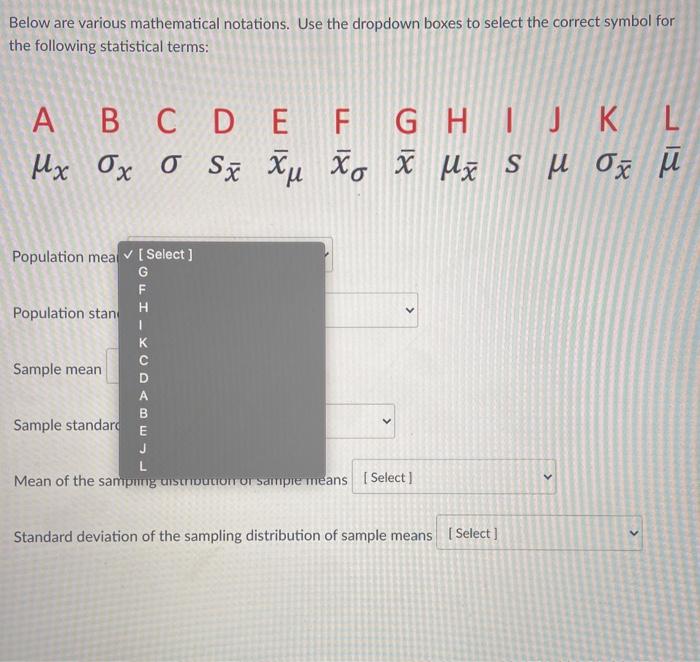 Solved Below are various mathematical notations. Use the | Chegg.com