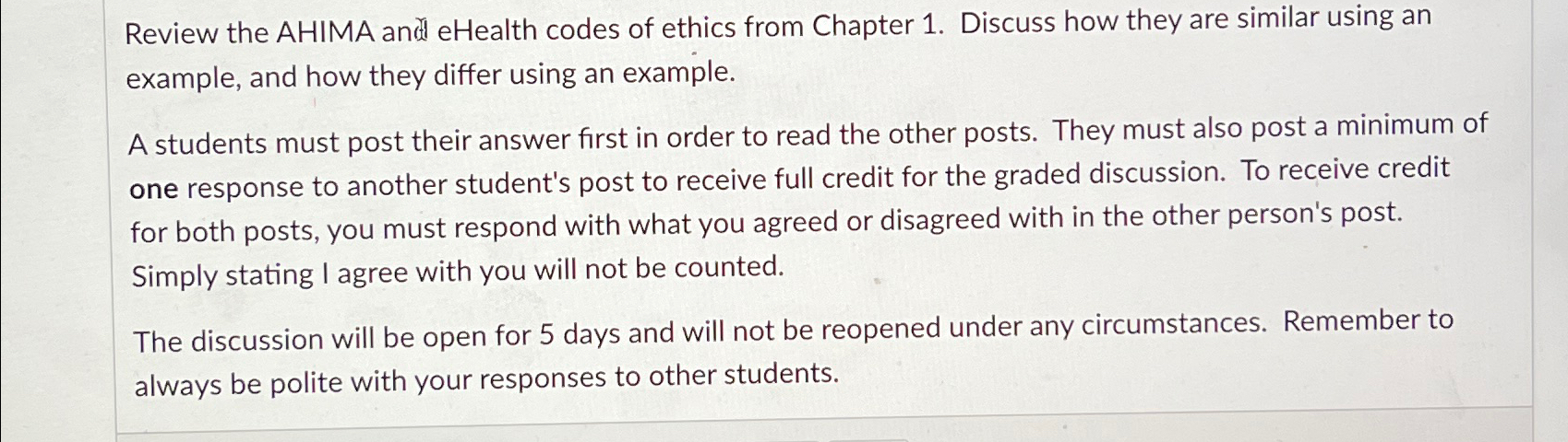 Solved Review the AHIMA and eHealth codes of ethics from | Chegg.com