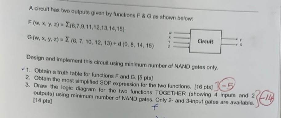 Solved A circuit has two outputs given by functions F&G ﻿as | Chegg.com