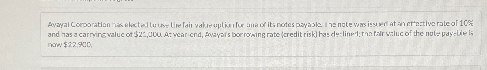 Solved Ayayai Corporation has elected to use the fair value | Chegg.com