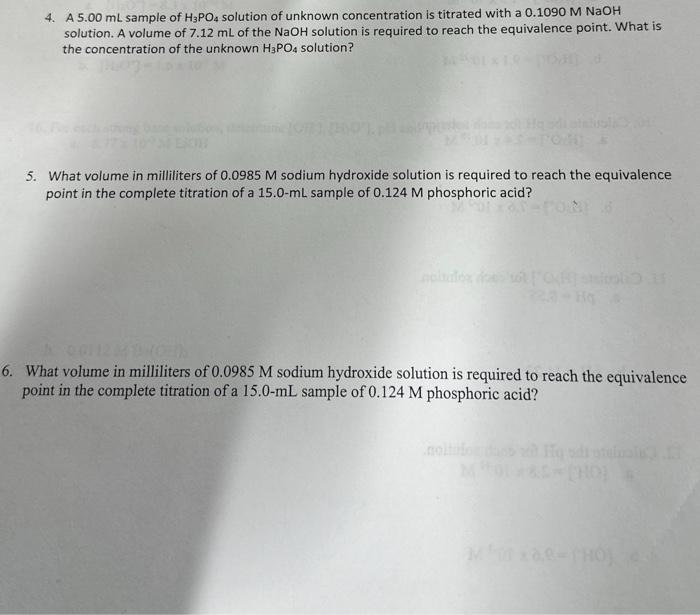 Solved 4. A 5.00 mL sample of H3PO4 solution of unknown | Chegg.com