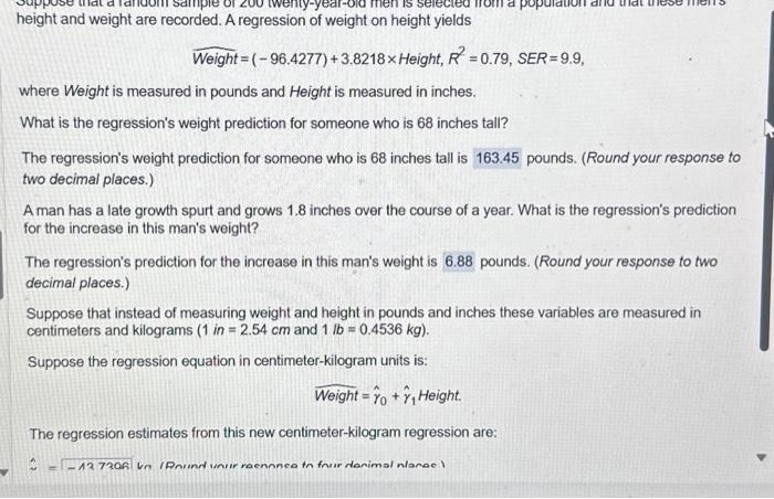 Solved height and weight are recorded. A regression of | Chegg.com