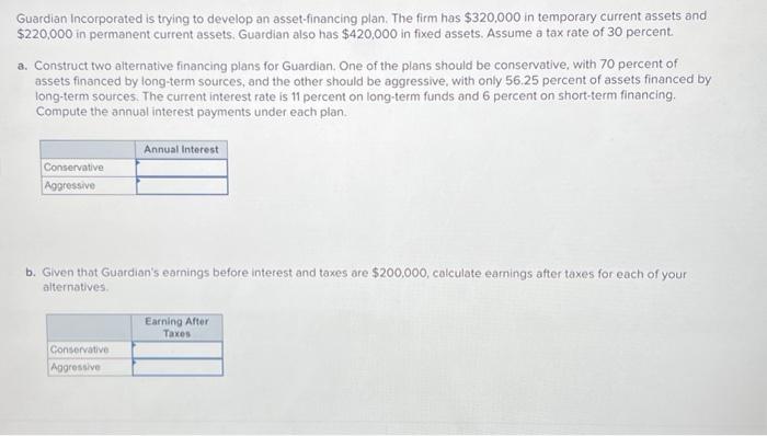 Solved Guardian Incorporated is trying to develop an | Chegg.com
