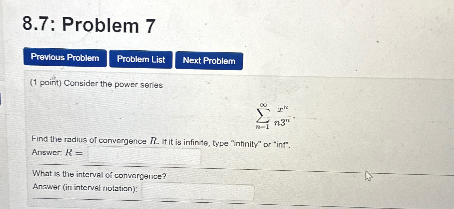 Solved 8.7: Problem 7(1 ﻿point) ﻿Consider the power | Chegg.com