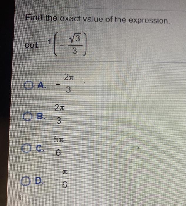 Solved Find the exact value of the expression. 1 cot 13 3 21 | Chegg.com