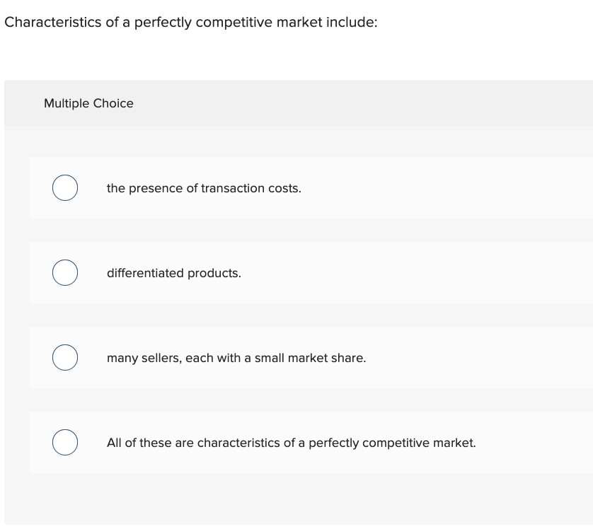 Solved Characteristics of a perfectly competitive market | Chegg.com