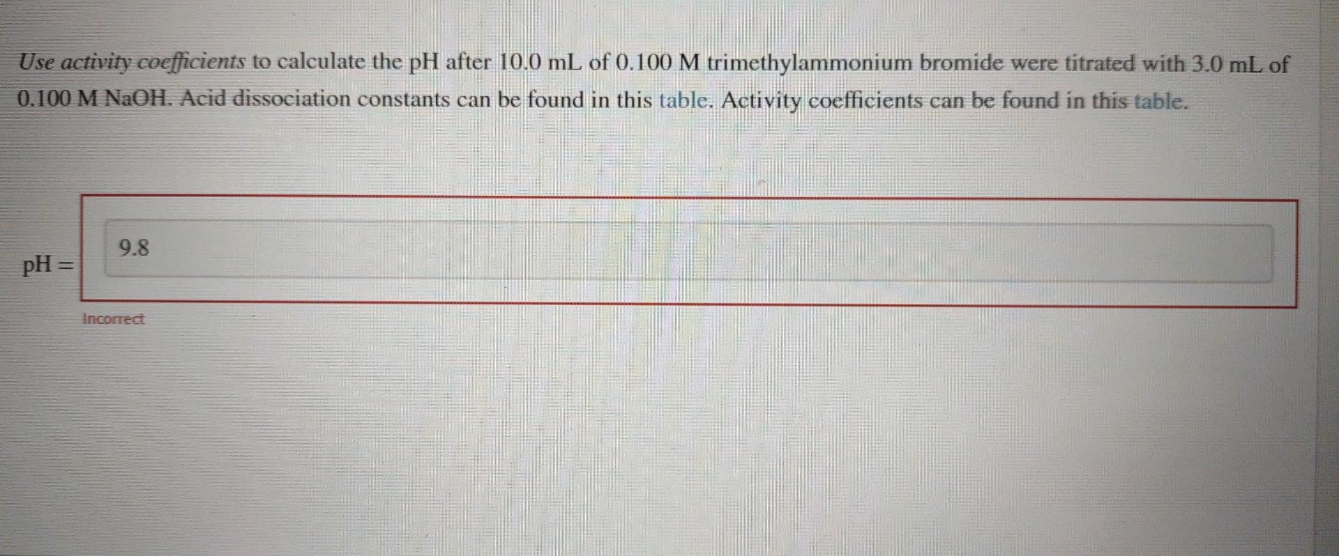 Solved Use activity coefficients to calculate the pH after | Chegg.com