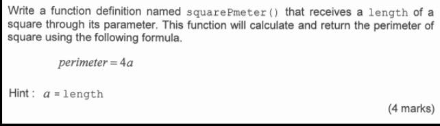 Solved Write a function definition named square Pmeter() | Chegg.com