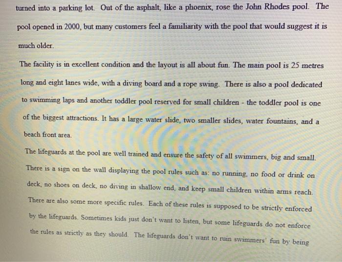 JOHN RHODES COMMUNITY CENTRE POOL “A” By Pelham | Chegg.com