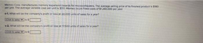 Solved Memex Corp. manufactures memory expansion boards for | Chegg.com