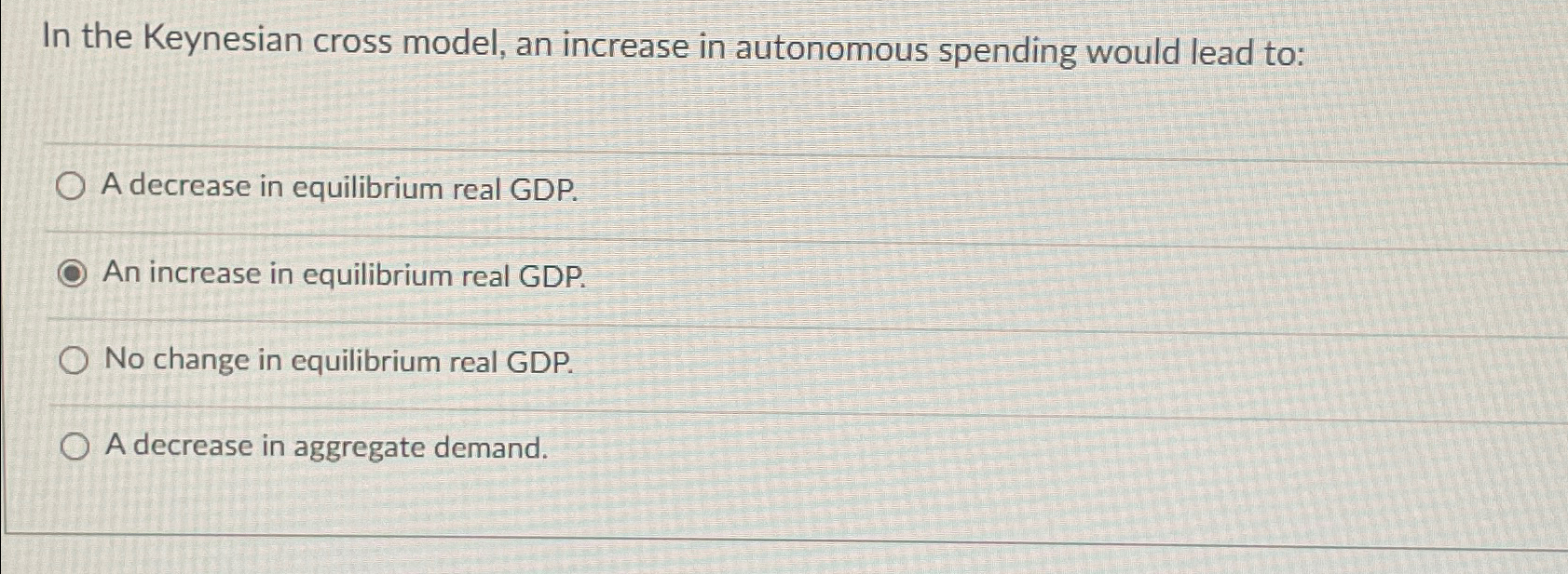 Solved In the Keynesian cross model, an increase in | Chegg.com