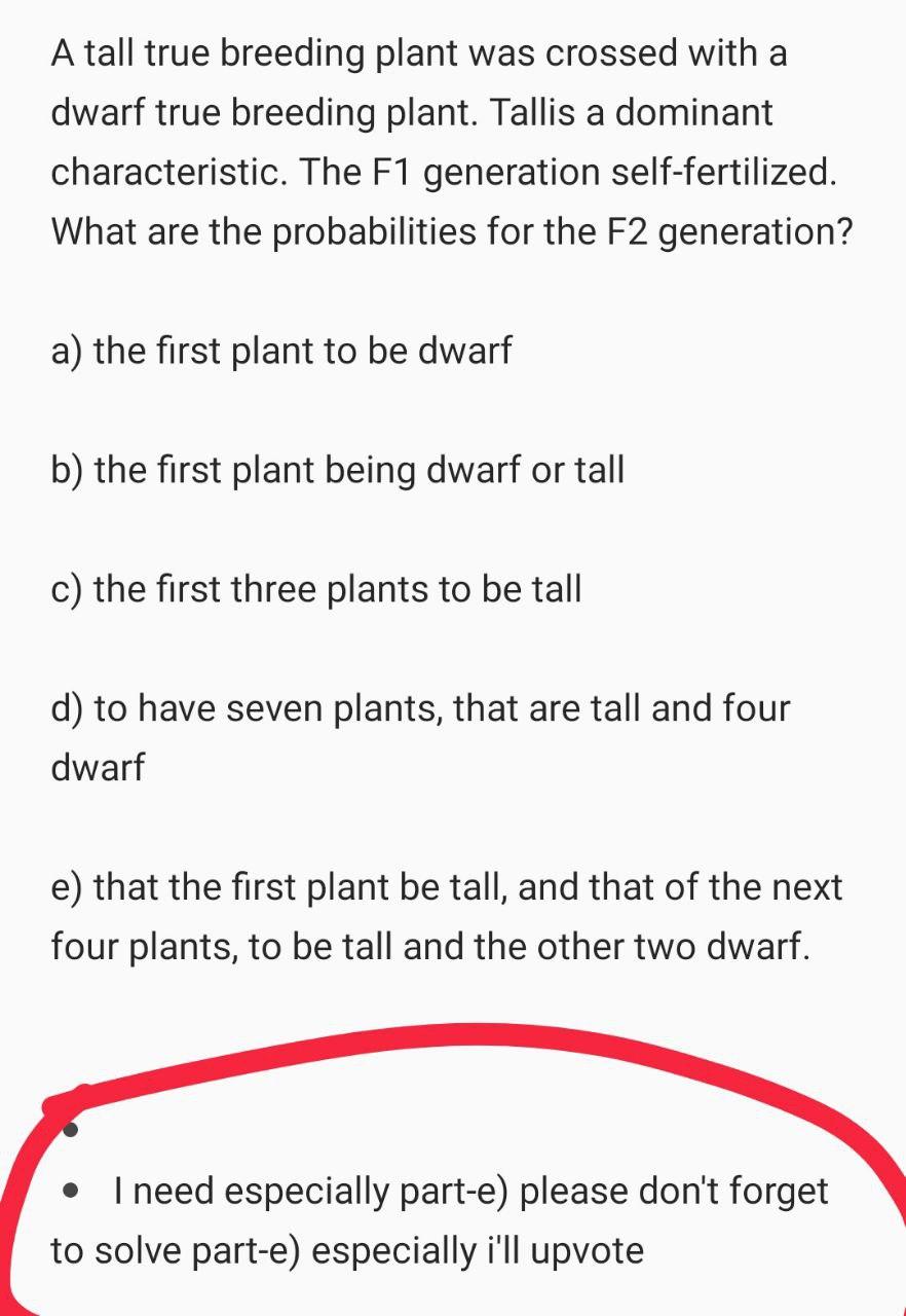 Solved A tall true breeding plant was crossed with a dwarf | Chegg.com