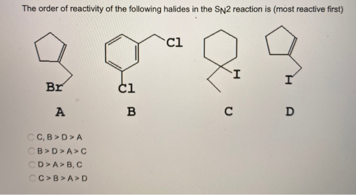 Solved The order of reactivity of the following halides in | Chegg.com