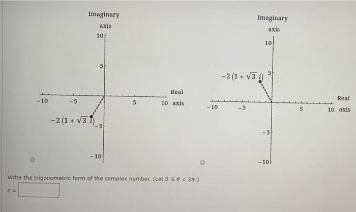 Solved Plot the complex number. -2(1+ +30) Imaginary | Chegg.com