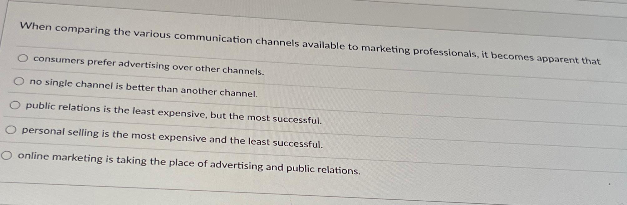 Solved When comparing the various communication channels | Chegg.com