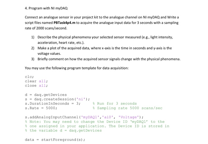 4. Program with NI myDAQ Connect an analogue sensor | Chegg.com