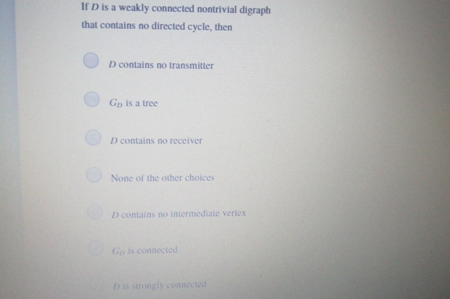 Solved If D is a weakly connected nontrivial digraph that | Chegg.com