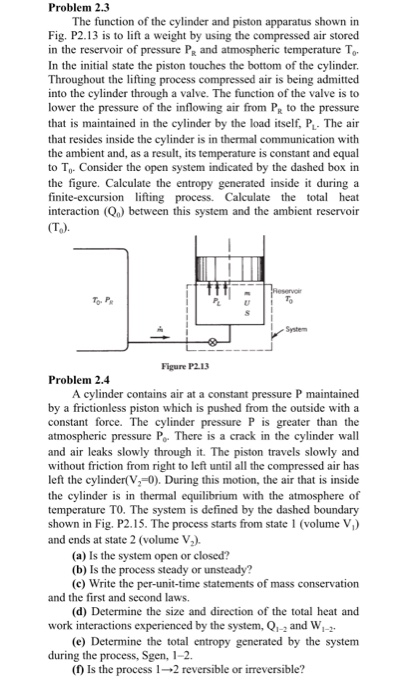 Solved Problem 2.3 The function of the cylinder and piston | Chegg.com