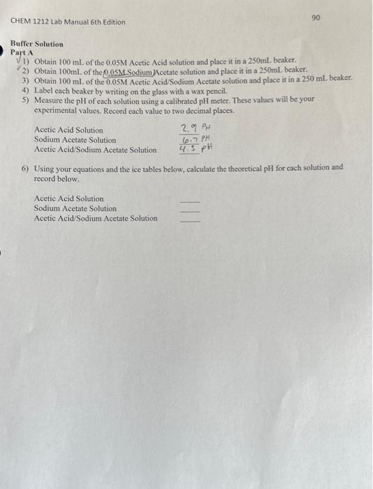 Buffer Solution Part.A 1) Obtain 100 mL of the 0.05M | Chegg.com