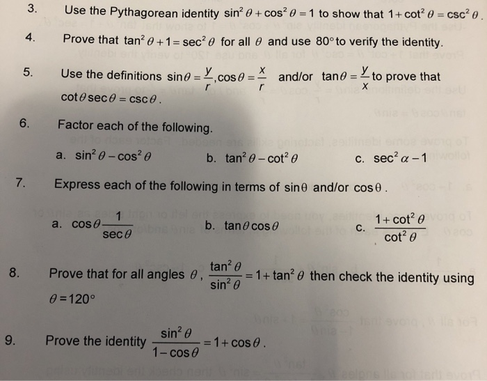 Solved 3. Use the Pythagorean identity sin2 0+cos2 0 1 to | Chegg.com