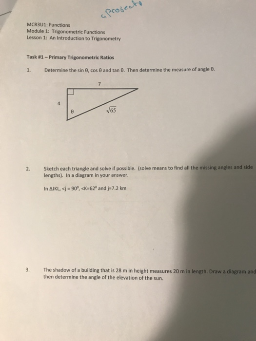Solved aprojecto MCR3U1: Functions Module 1: Trigonometric | Chegg.com
