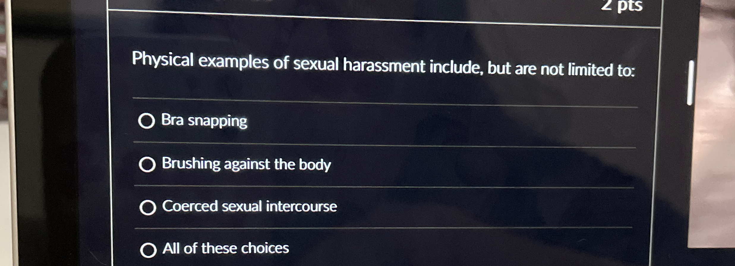 Solved Physical examples of sexual harassment include, but | Chegg.com