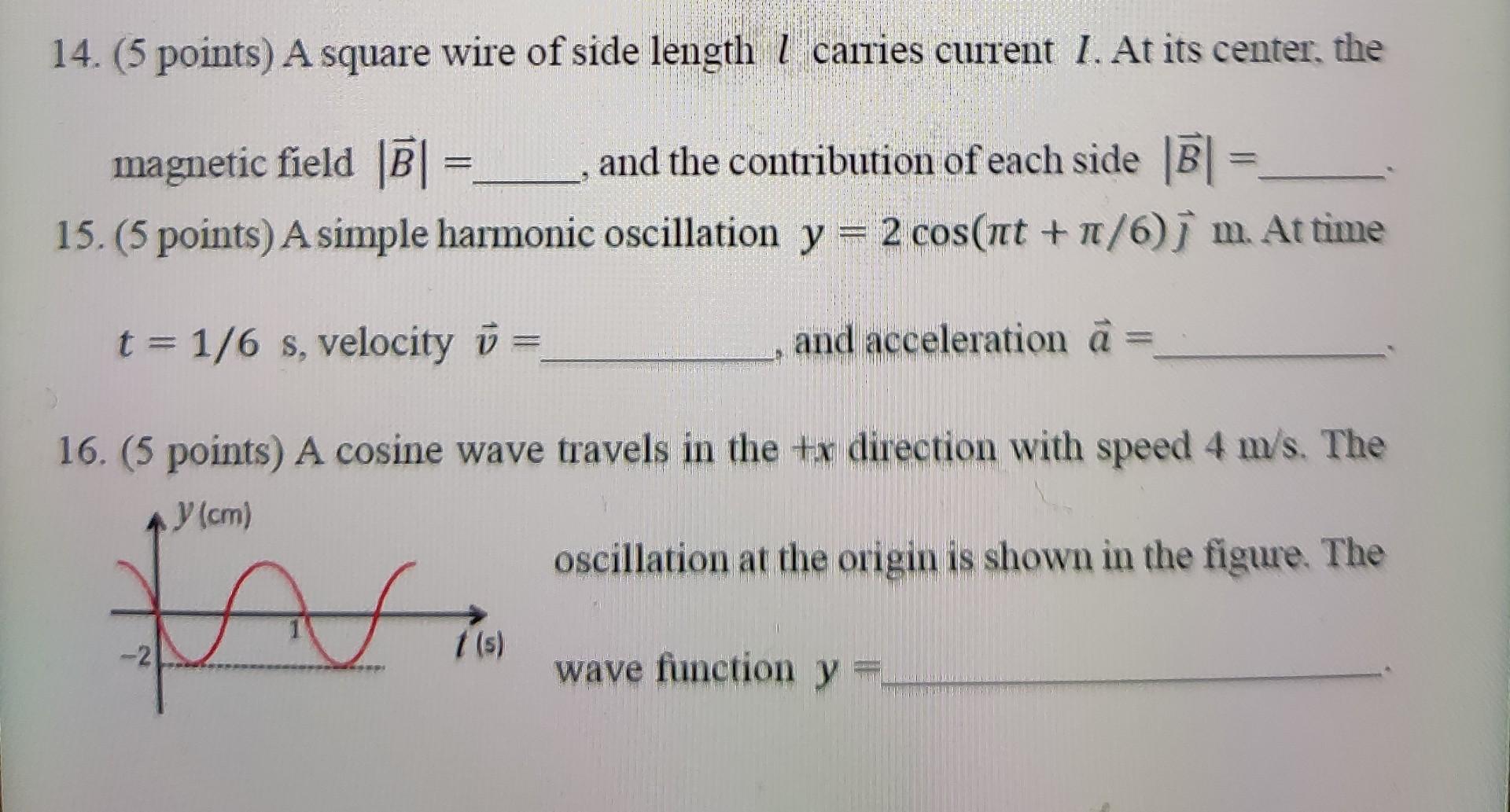 Solved 14. (5 points) A square wire of side length l carries | Chegg.com