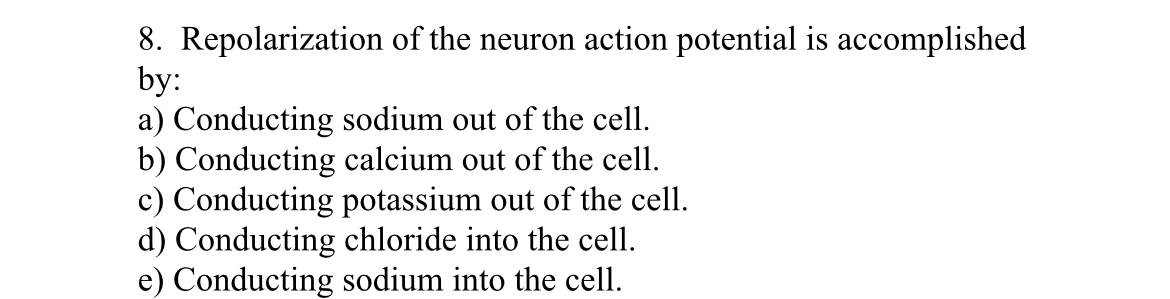 Solved Repolarization of the neuron action potential is | Chegg.com