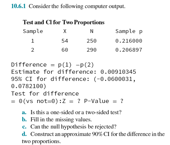 Solved 10.6.1 ﻿Consider the following computer output.Test | Chegg.com