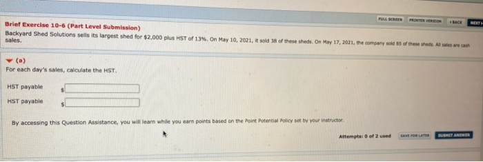Solved FULL BACK NEXT Brief Exercise 10-6 (Part Level | Chegg.com