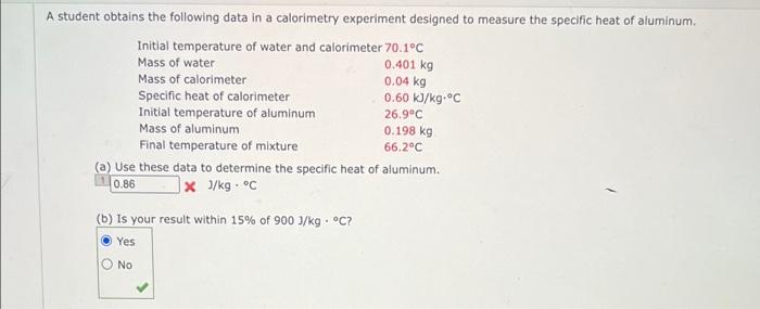 Solved A student obtains the following data in a calorimetry | Chegg.com
