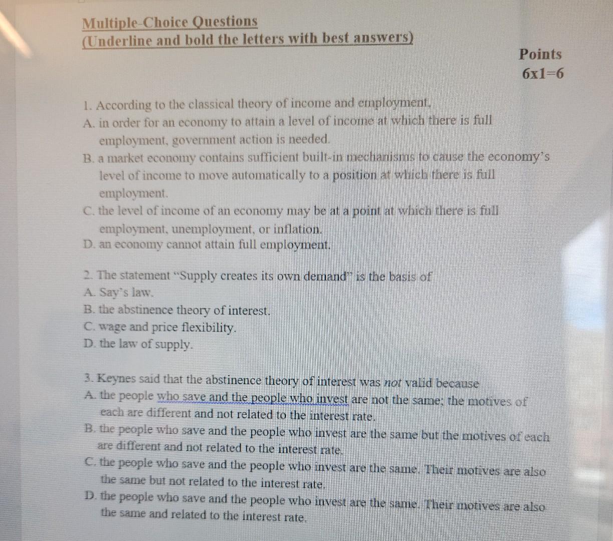 Solved Multiple-Choice Questions (Underline and bold the | Chegg.com