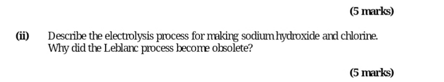 Solved (5 ﻿marks)(ii) ﻿Describe the electrolysis process for | Chegg.com