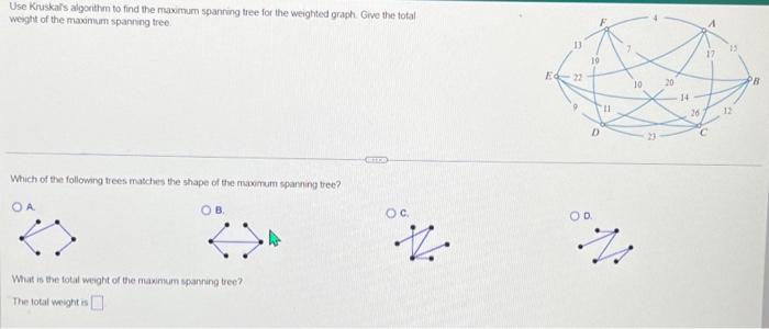 Use Kruskal's algorithm to find the maximum spanning | Chegg.com
