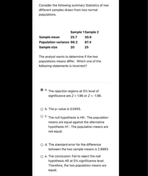 Solved Consider the following summary Statistics of two | Chegg.com