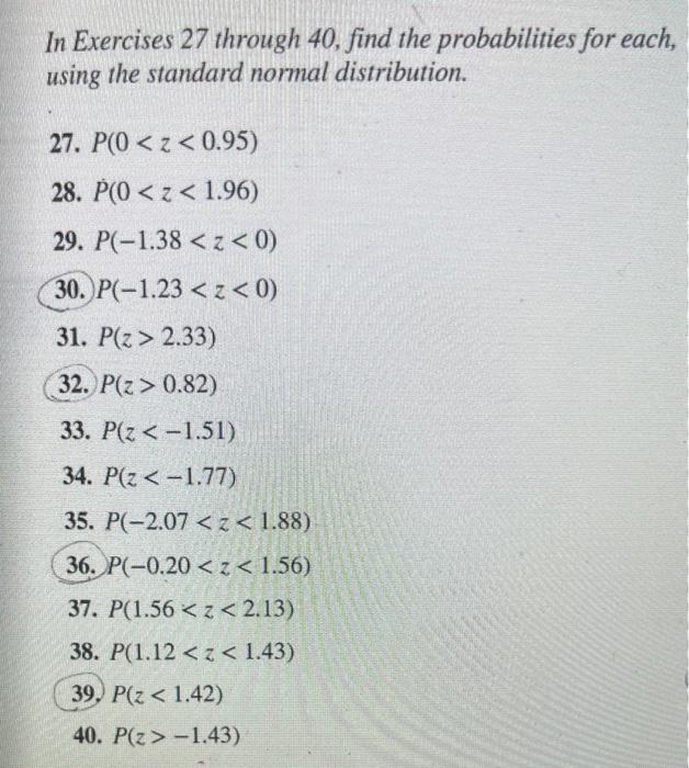 Solved In Exercises 27 through 40, find the probabilities | Chegg.com