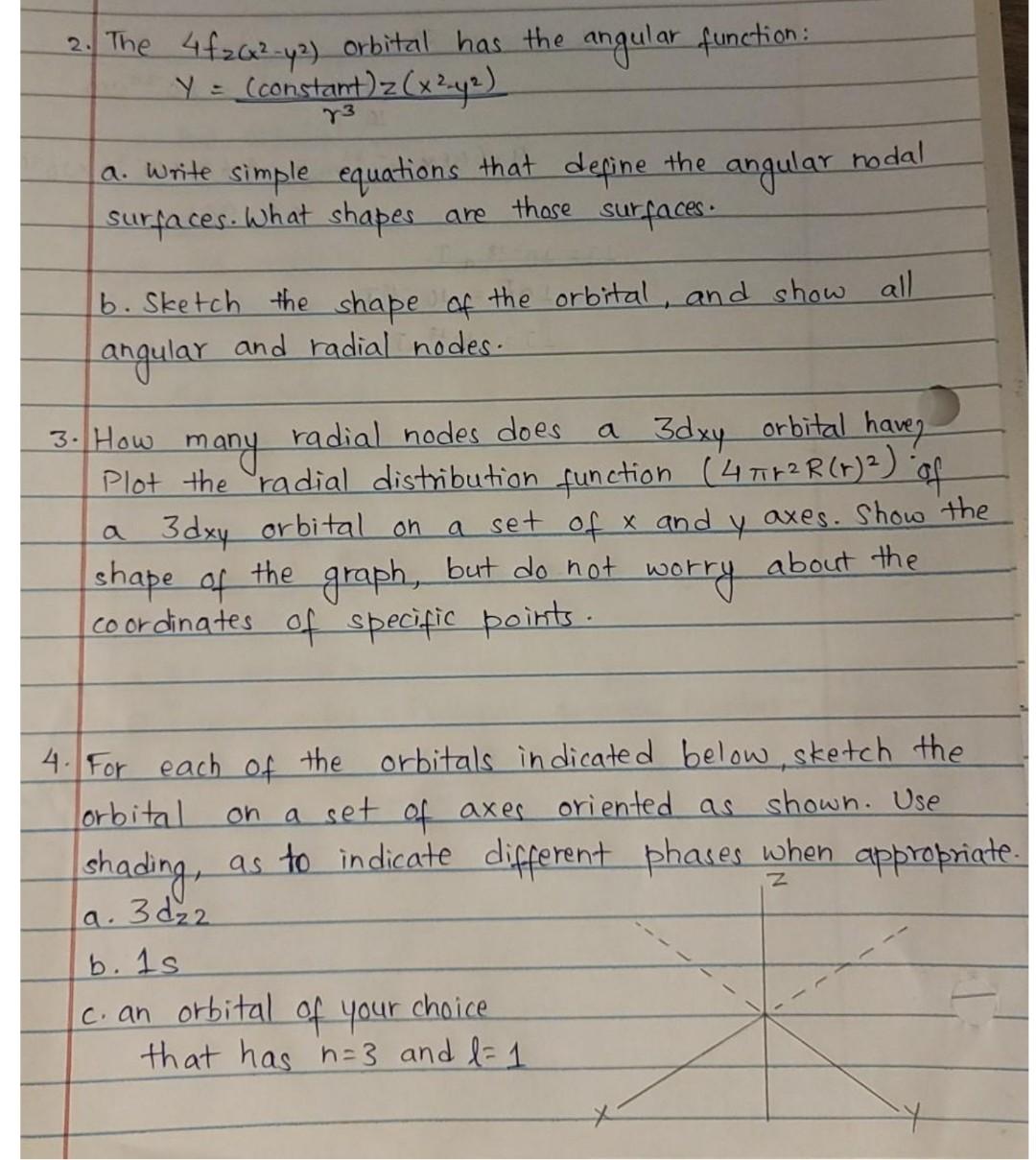 Solved 73 2 The 4f262 Y Orbital Has The Angular Function