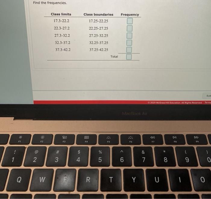 Find the frequencies. Class boundaries Frequency | Chegg.com