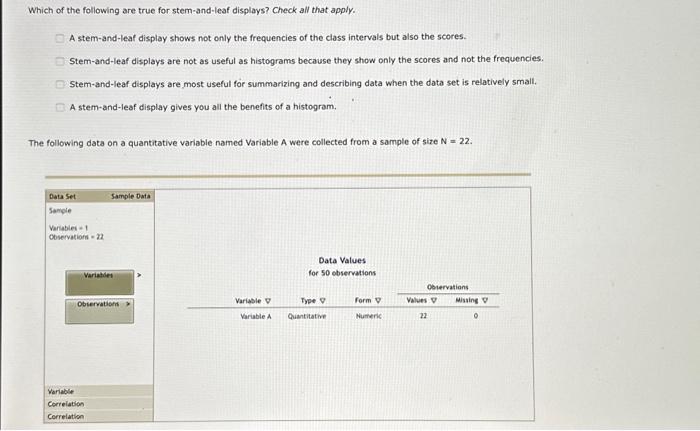 Solved Sample Data \begin{tabular}{r|r|} Number & Variable A | Chegg.com