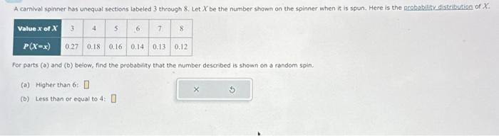 Solved A camival spinner has unequal sections labeled 3 | Chegg.com