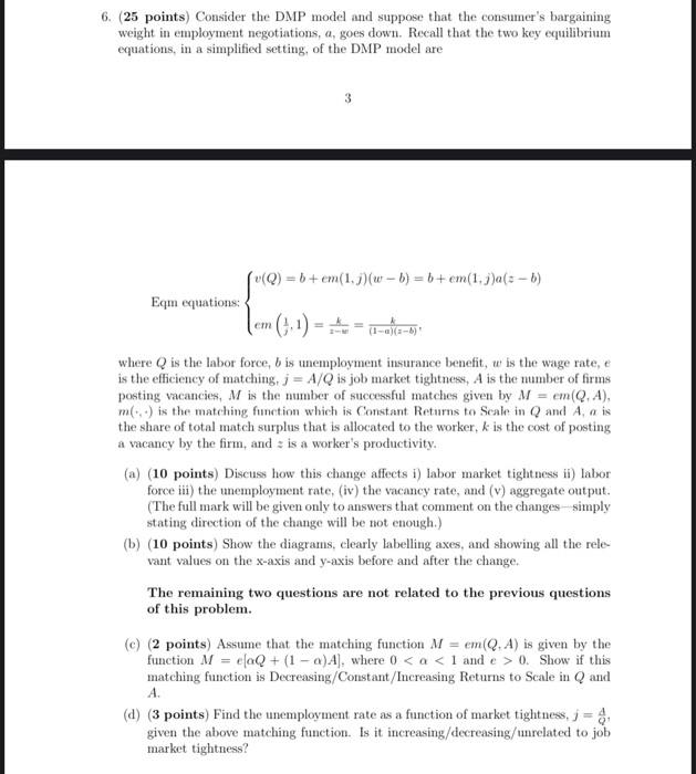 6. (25 points) Consider the DMP model and suppose | Chegg.com