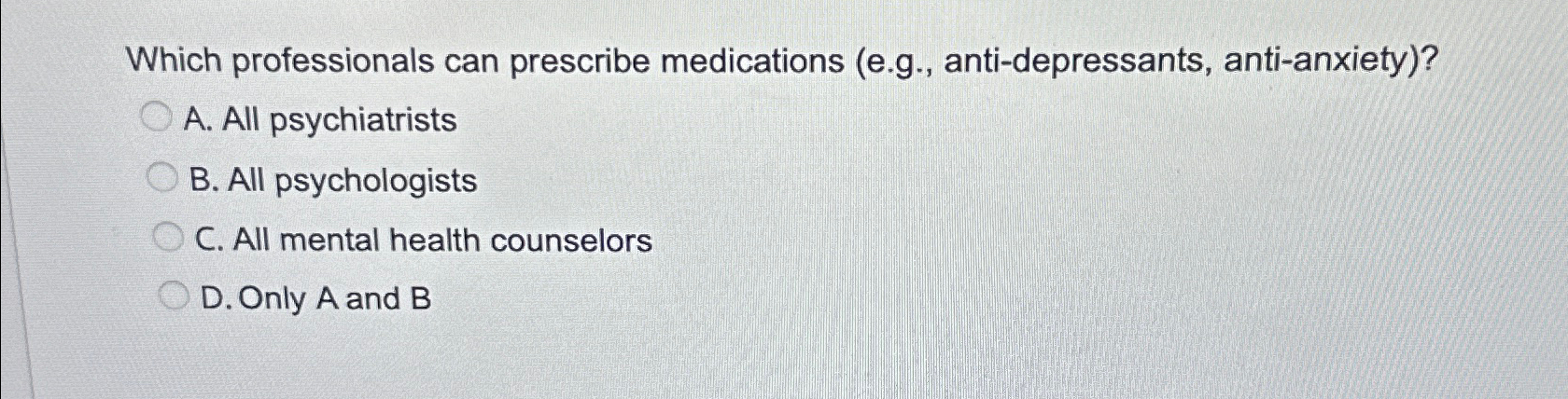 Solved Which professionals can prescribe medications (e.g., | Chegg.com