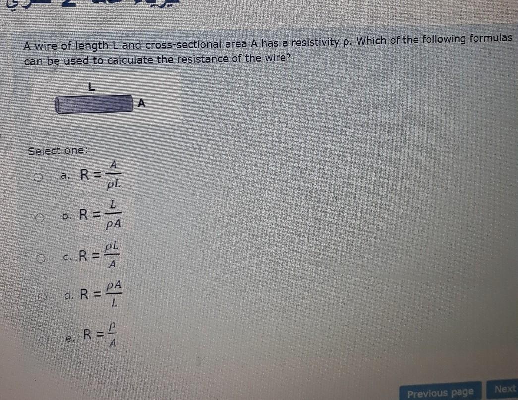 Solved A wire of length L and cross-sectional area A has a | Chegg.com