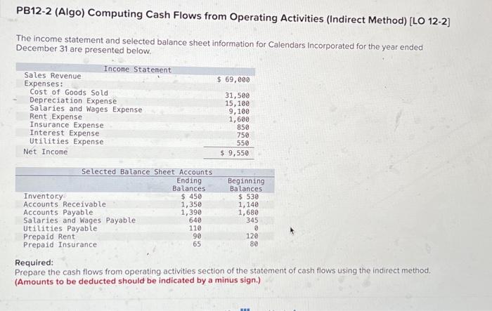 Solved PB12-2 (Algo) Computing Cash Flows from Operating | Chegg.com