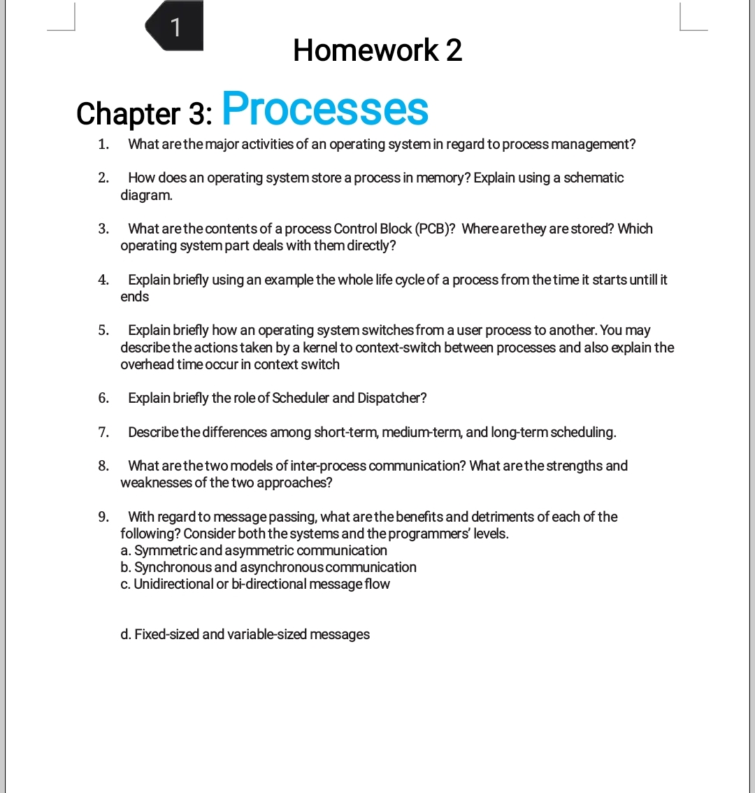 Solved Homework 2Chapter 3: ProcessesWhat are the major | Chegg.com